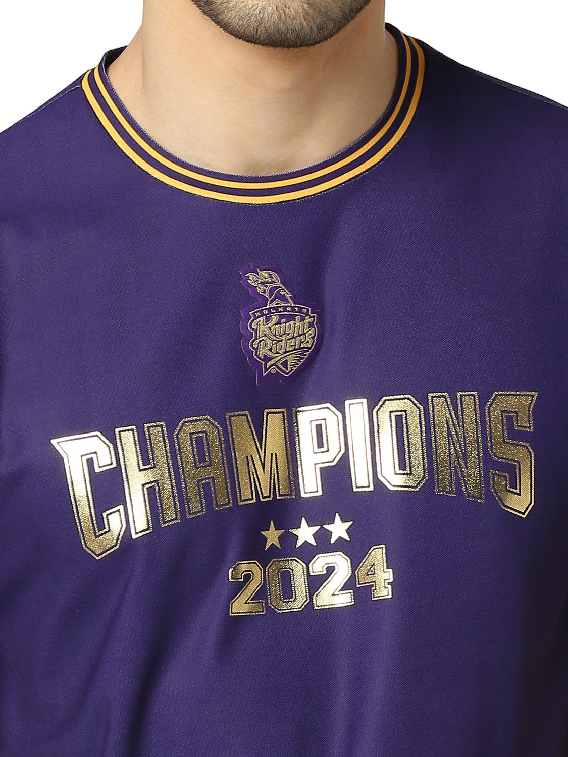 Buy KKR Champions 2024 Round Neck Purple Printed Polyester T-Shirt From ...