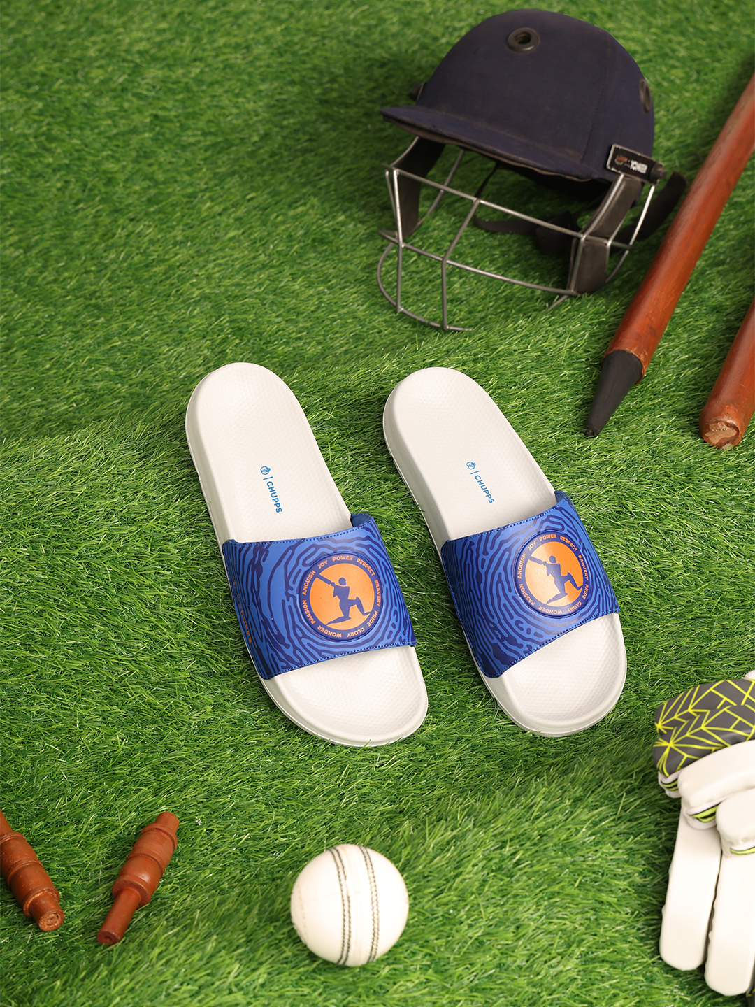 Buy Official ICC CWC-23 Chupps Men Grey & Blue Printed ERGO-X Sliders ...