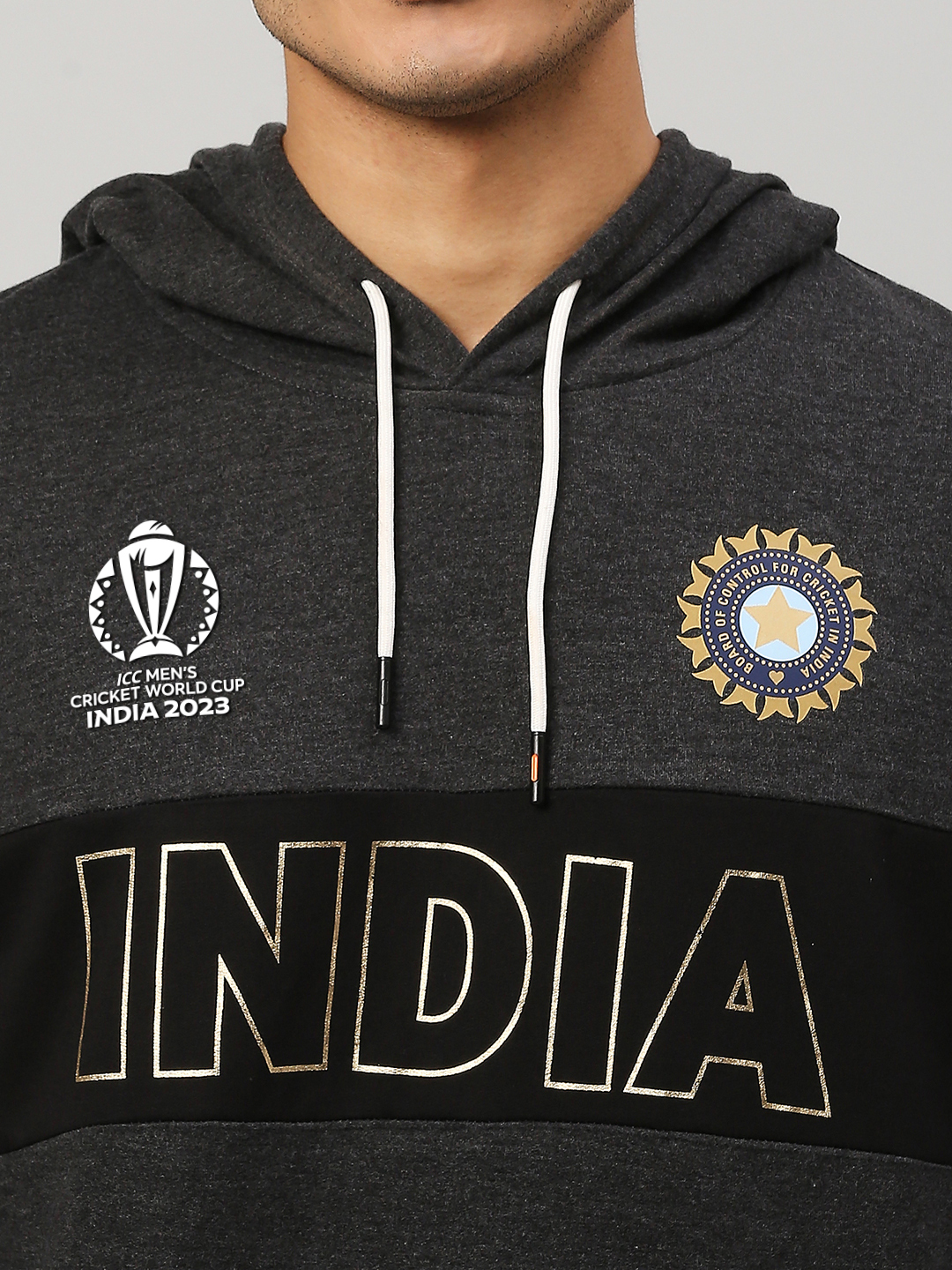 Buy Official ICC CWC-23 Men Anthra Melange Colourblocked Long Sleeves ...