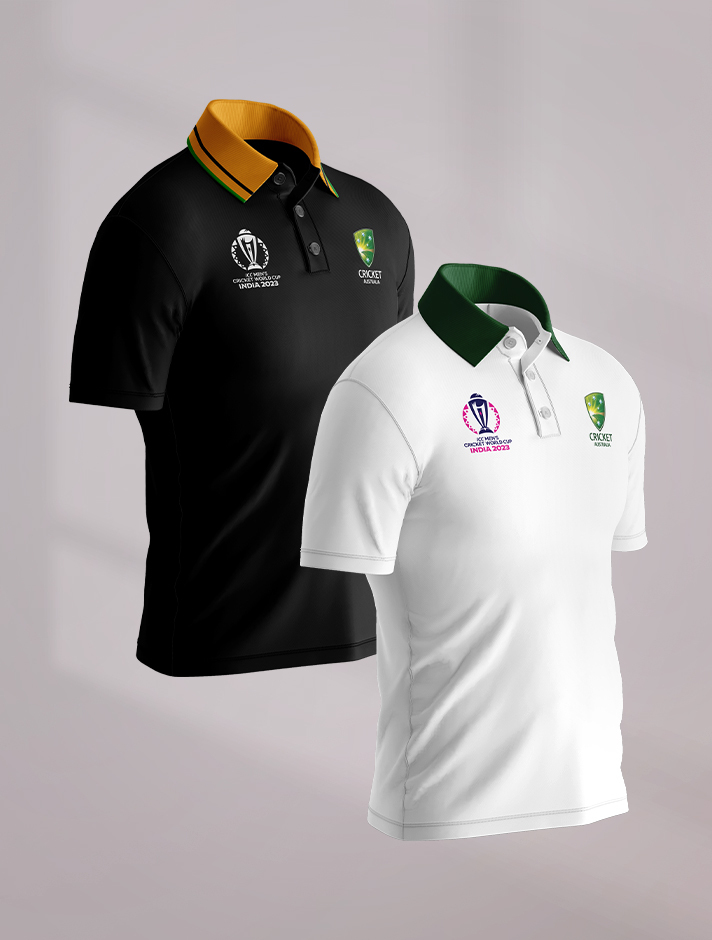 Buy Official ICC CWC-23 Team Australia Black and White Polo Collar T ...