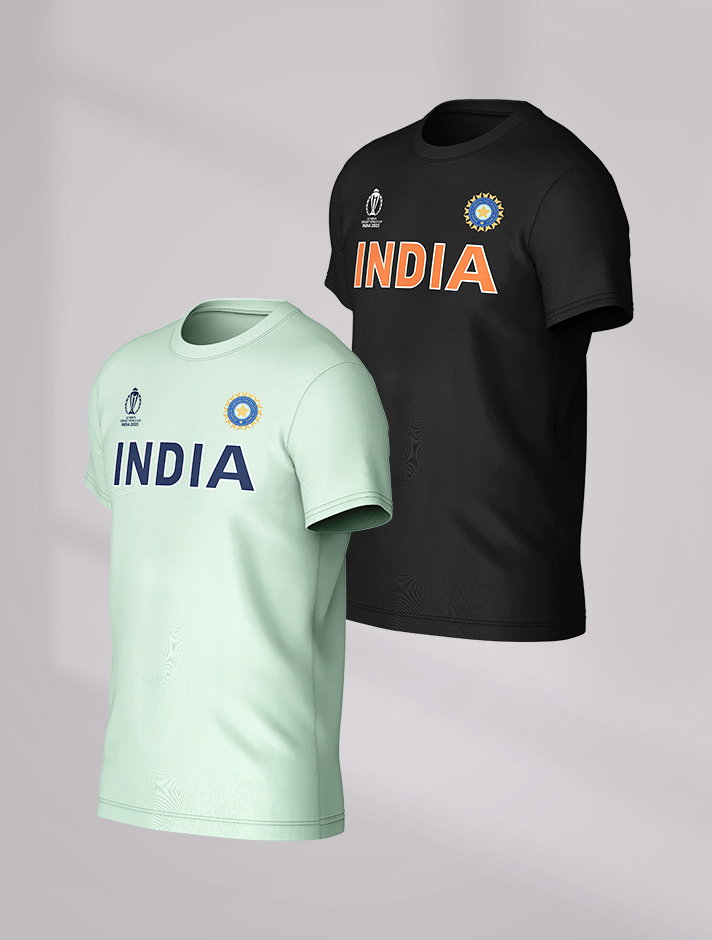 Buy Official ICC CWC-23 Team India Black and Blue Round Neck T-Shirt ...