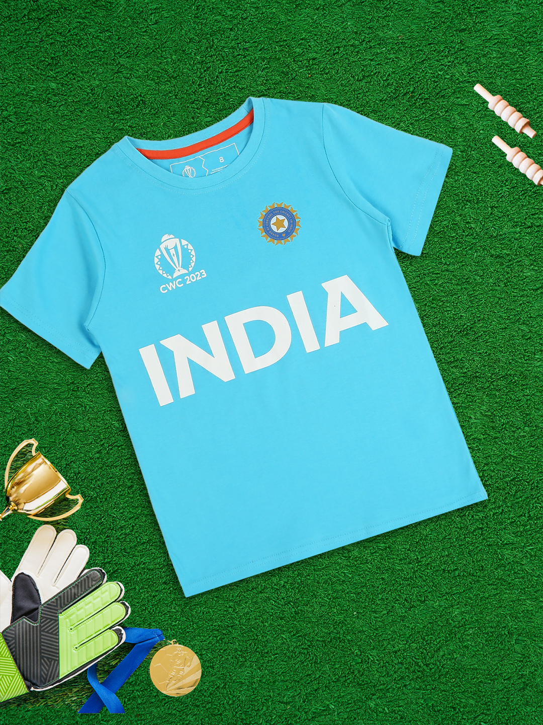 Buy Official ICC CWC-23 Kids Boys Turq Blue Graphic Printed Half ...