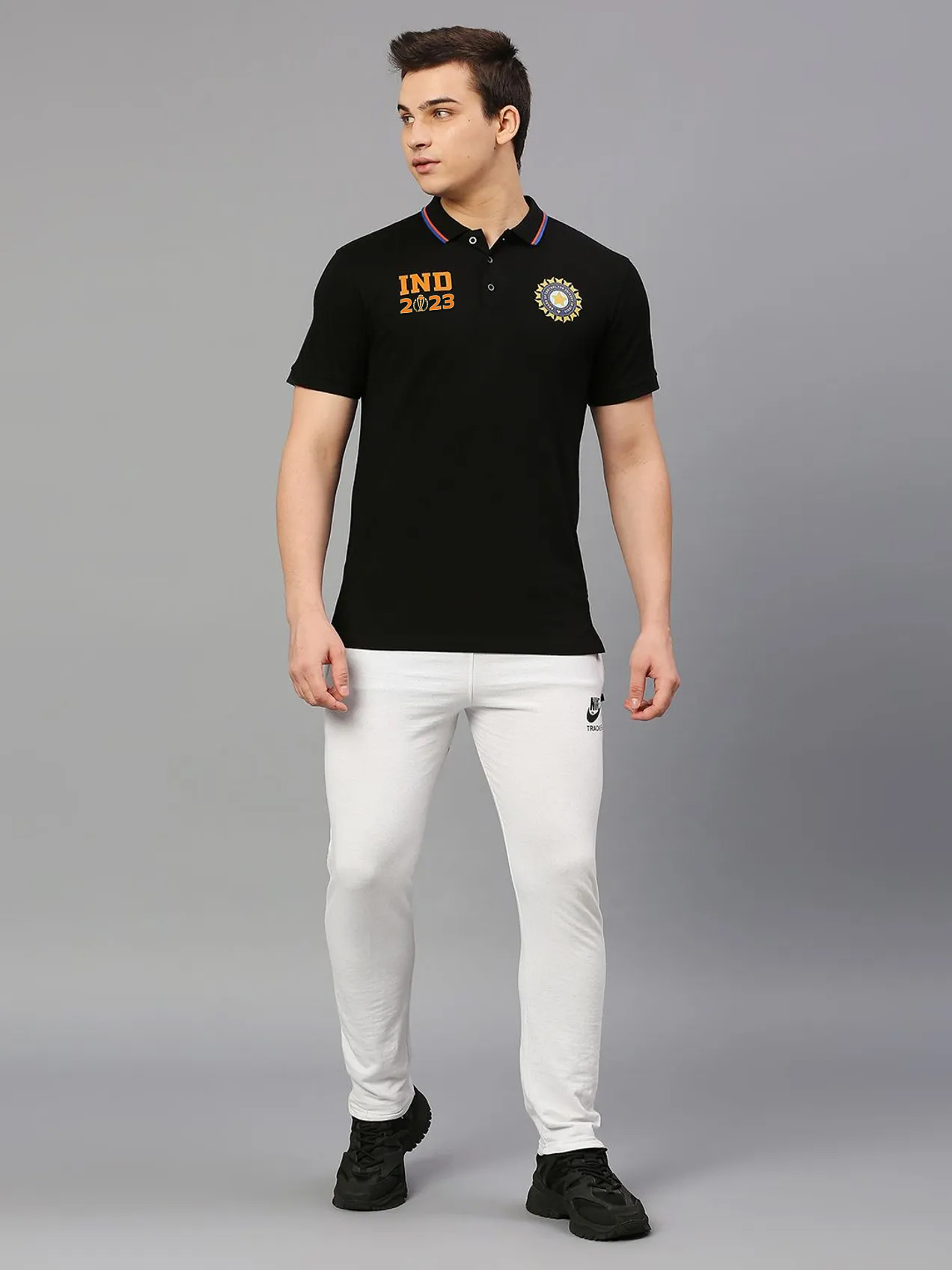 Buy Official ICC CWC-23 Team India Black and White Polo Collar T-Shirt ...