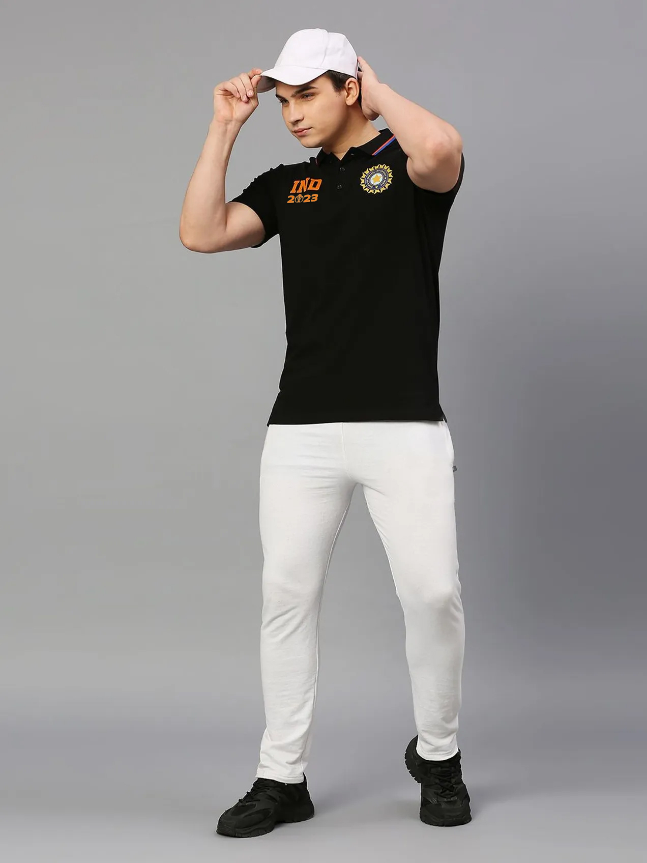 Buy Official ICC CWC-23 Team India Black and White Polo Collar T-Shirt ...