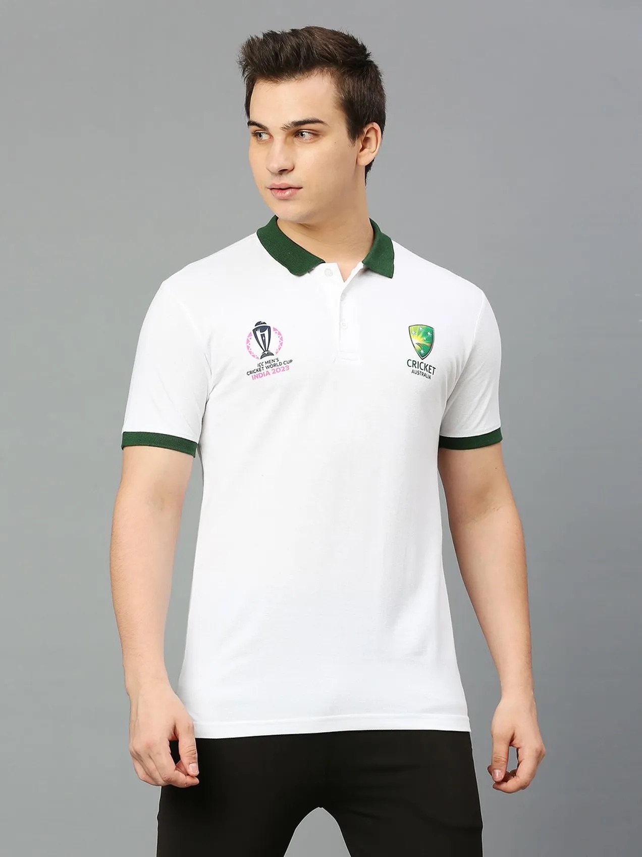 Buy Official ICC CWC-23 Team Australia Black and White Polo Collar T ...