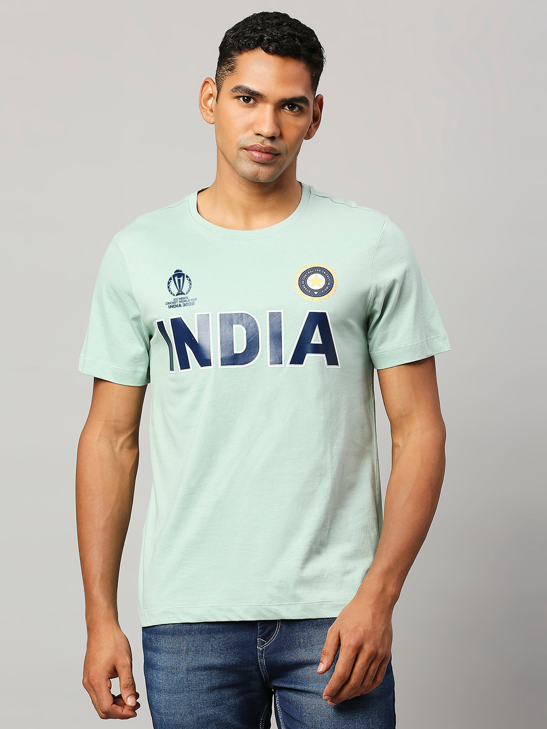 Buy Official ICC CWC-23 Team India Black and Blue Round Neck T-Shirt ...