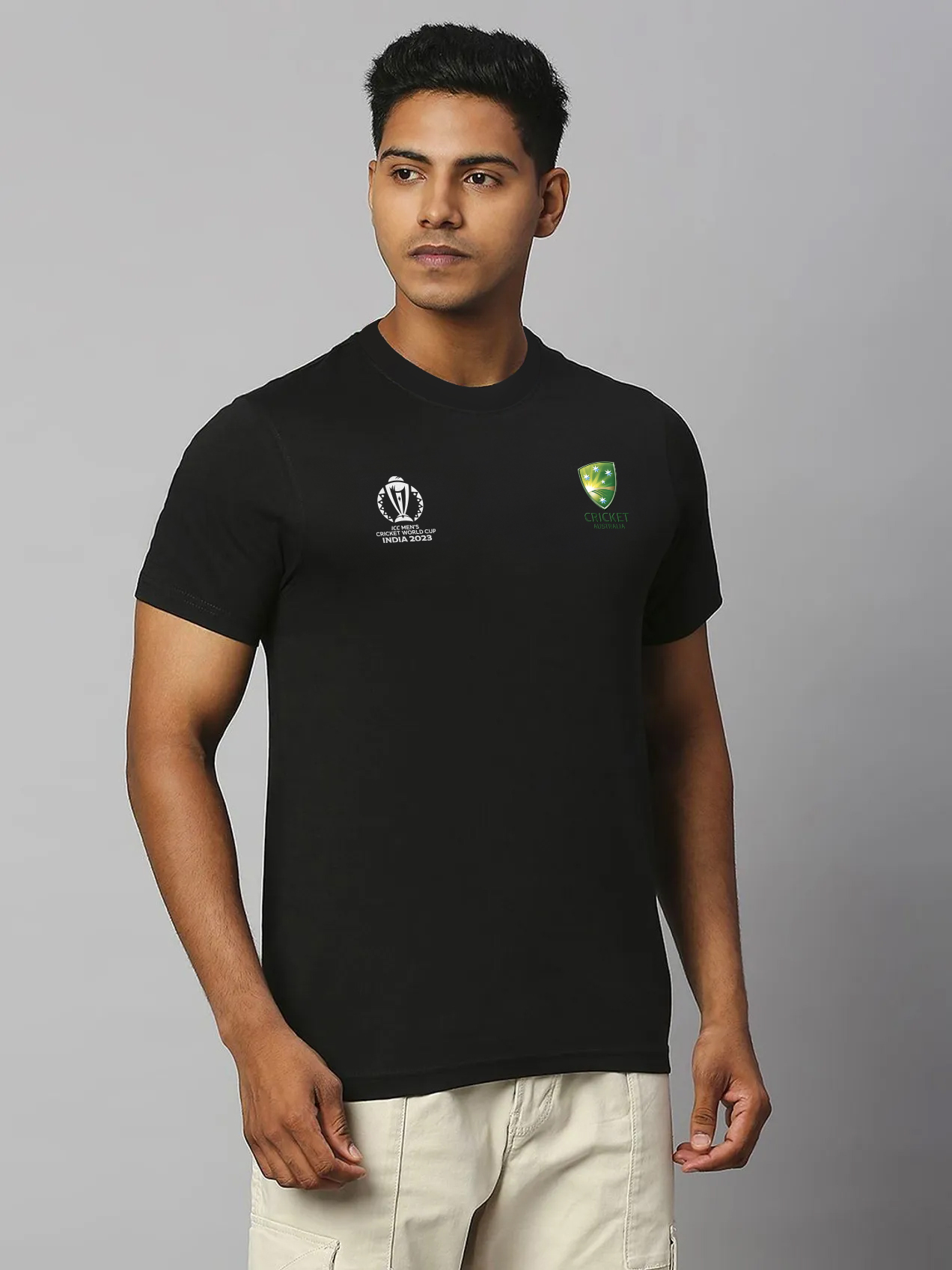 Buy Official ICC CWC-23 Men Black Logo Printed Round Neck T-Shirt From ...