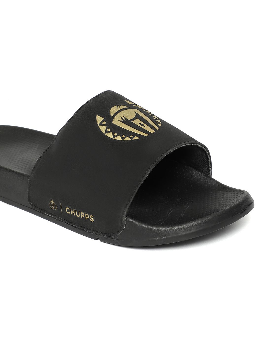 Buy Official ICC CWC-23 Chupps Men Black & Gold Printed ERGO-X Sliders ...