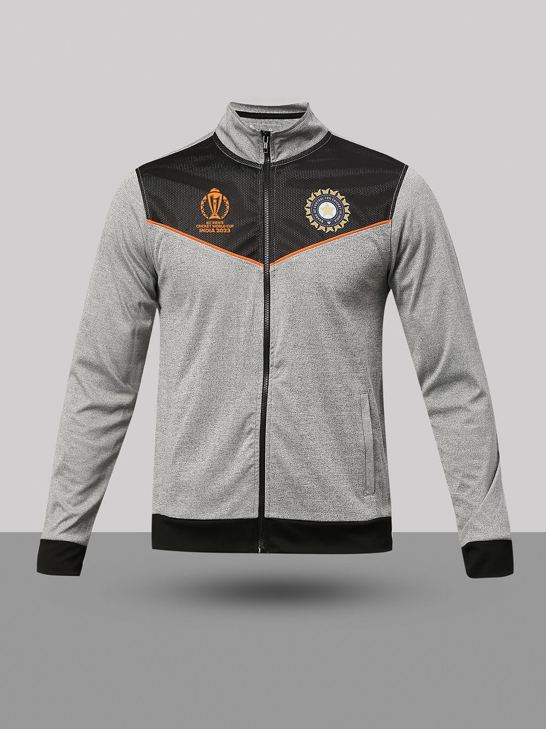 Buy Official ICC CWC-23 Men Grey and Black Colourblocked Long Sleeves ...
