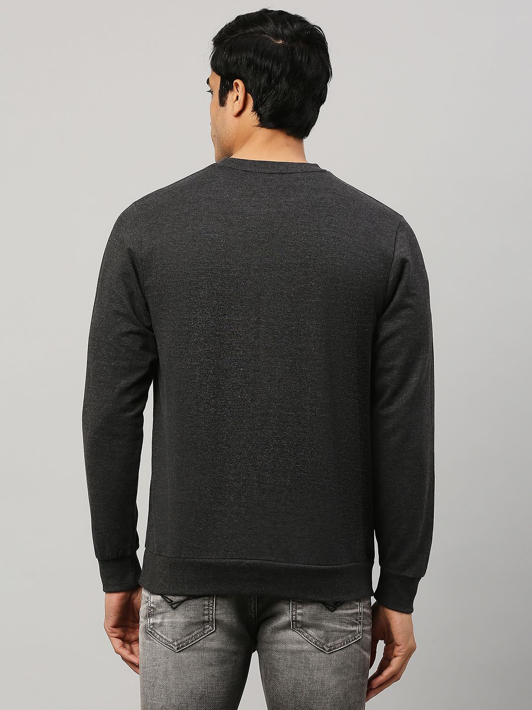 Buy Official ICC CWC-23 Men Anthra Melange Solid Long Sleeves Round ...