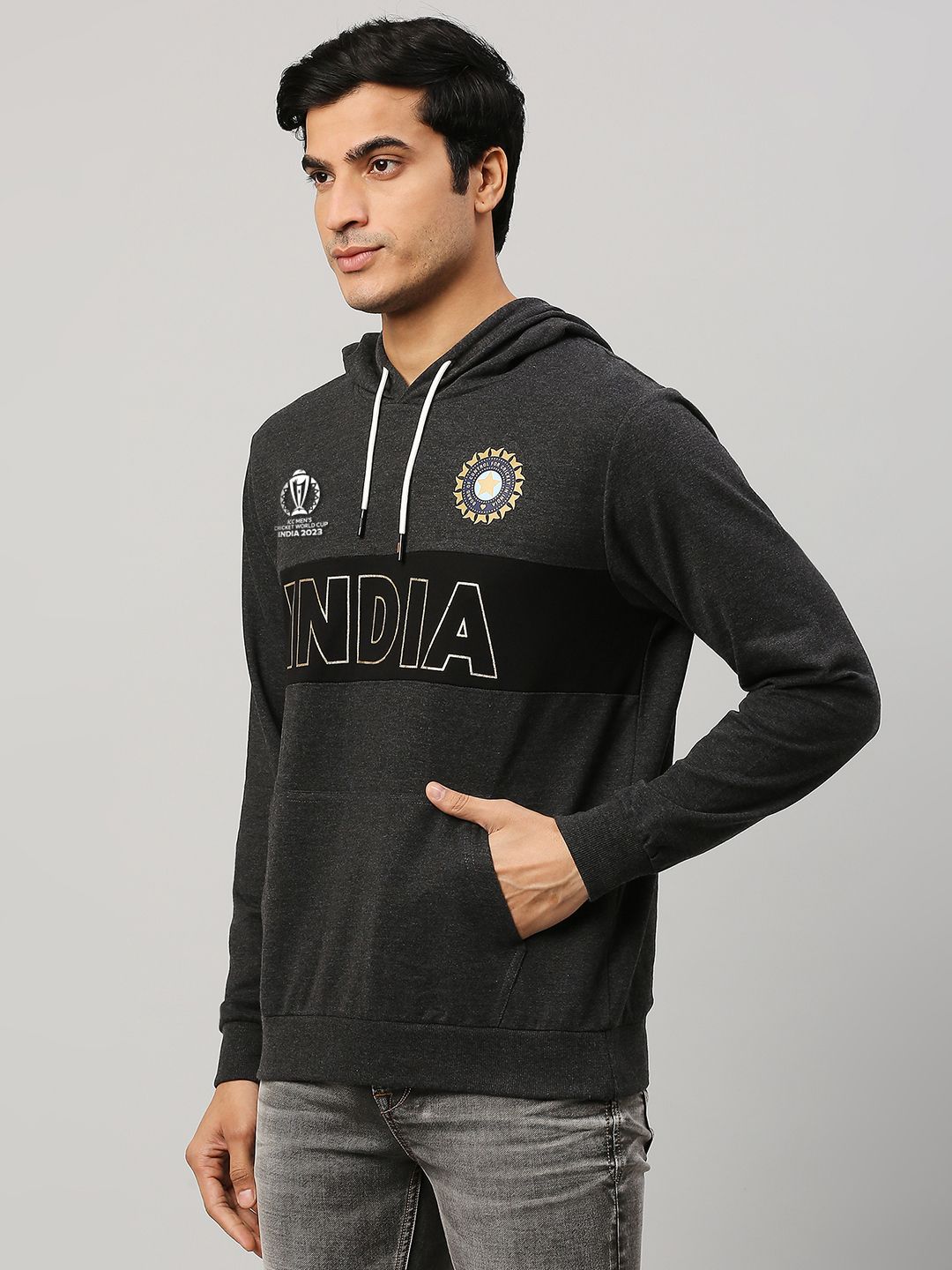 Buy Official ICC CWC-23 Men Anthra Melange Colourblocked Long Sleeves ...