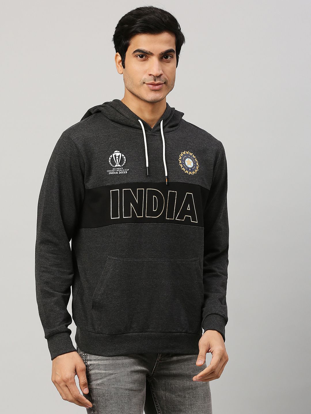 Buy Official ICC CWC-23 Men Anthra Melange Colourblocked Long Sleeves ...