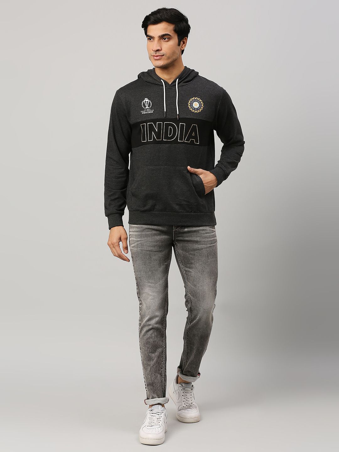 Buy Official ICC CWC-23 Men Anthra Melange Colourblocked Long Sleeves ...