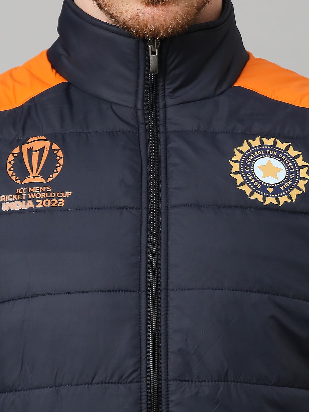 Buy Official ICC CWC-23 Men Navy Blue Colourblocked Sleeveless Standing ...