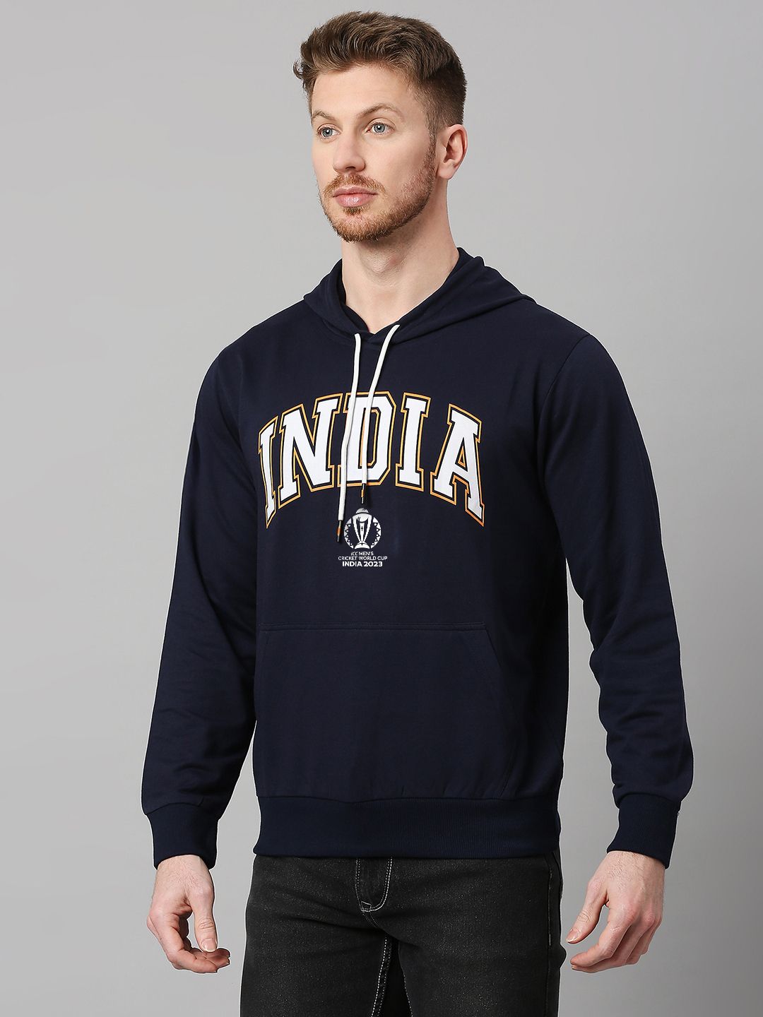 Buy Official ICC CWC-23 Men Navy Blue Solid Long Sleeves Round Neck ...