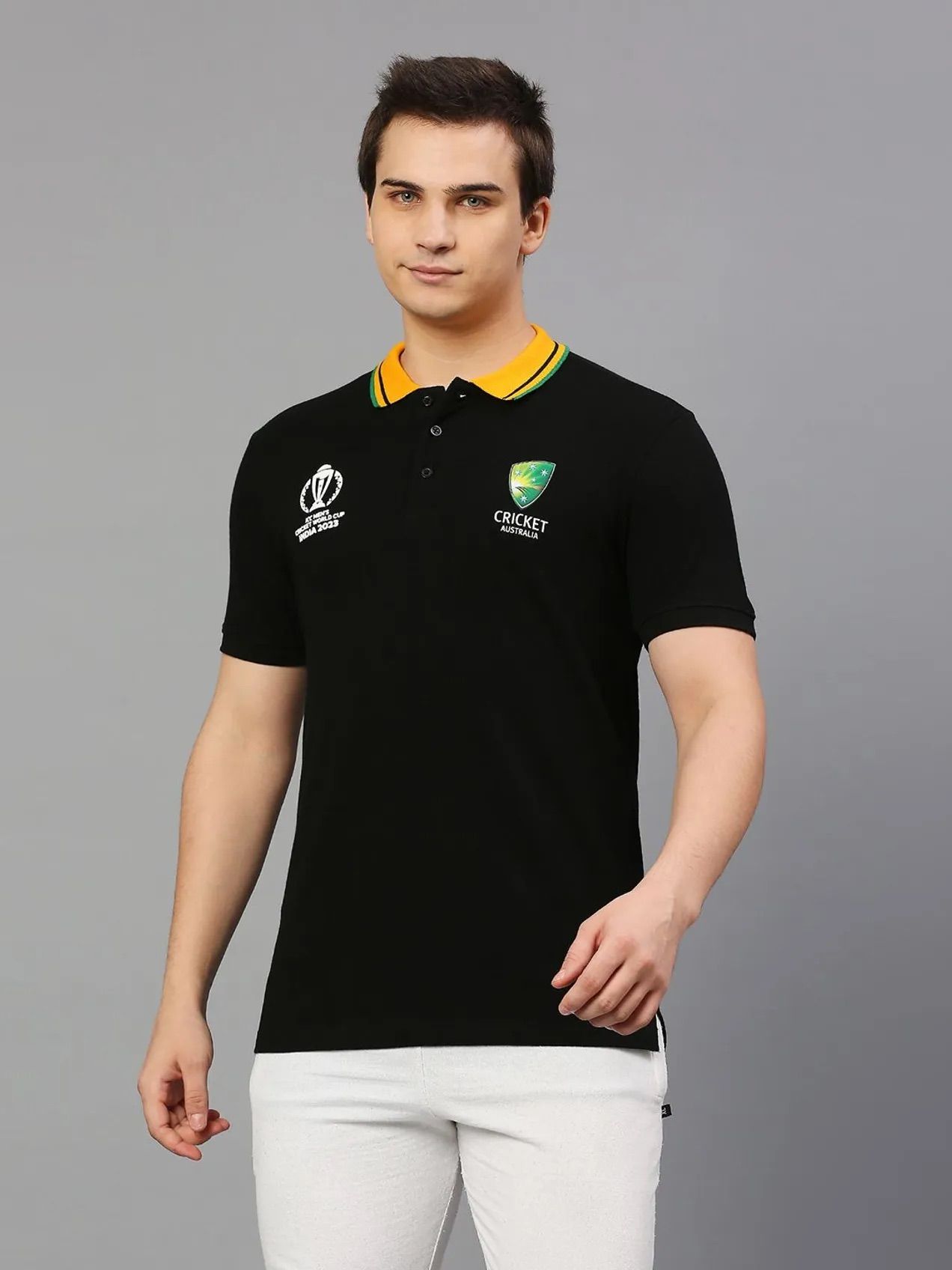 Buy Official ICC CWC-23 Team Australia Black and White Polo Collar T ...