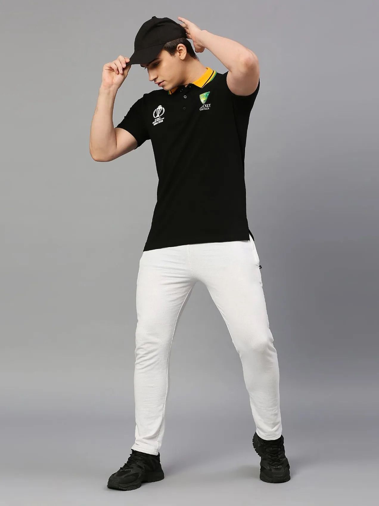 Buy Official ICC CWC-23 Team Australia Black and White Polo Collar T ...