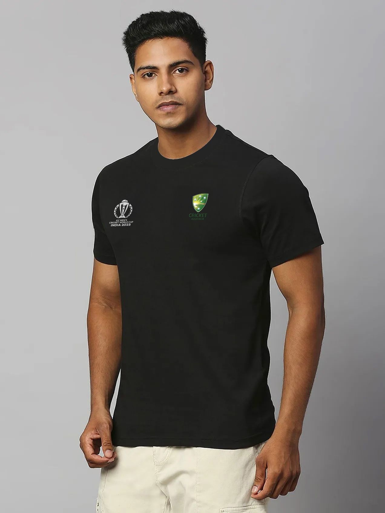 Buy Official ICC CWC-23 Men Black Logo Printed Round Neck T-Shirt From ...