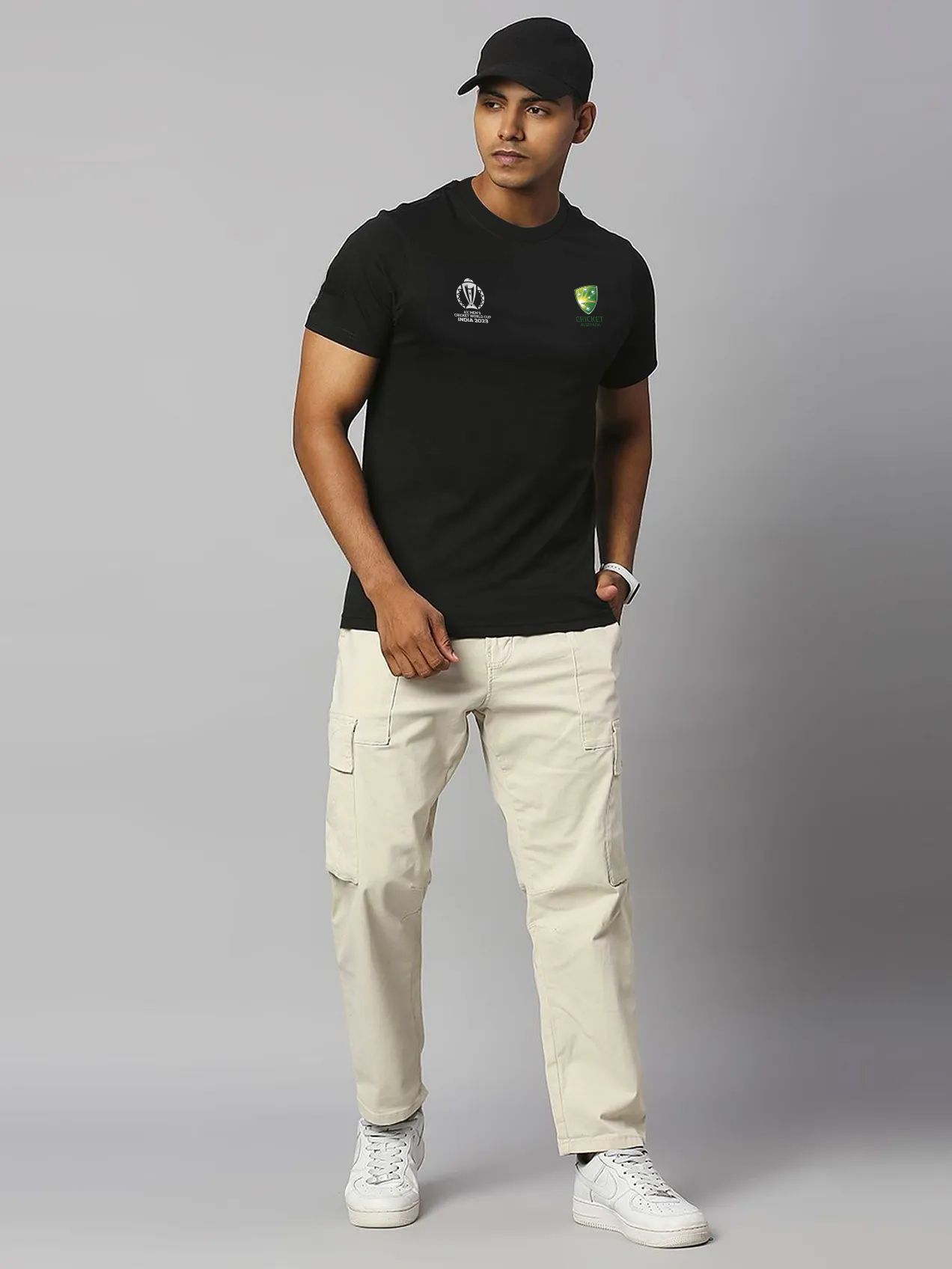 Buy Official ICC CWC-23 Men Black Logo Printed Round Neck T-Shirt From ...