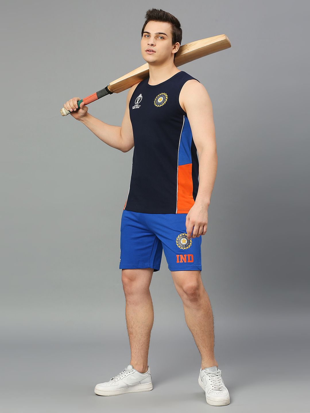 Buy ICC CWC-23 Men Navy Blue Colourblocked Sleeveless Round Neck Vest ...