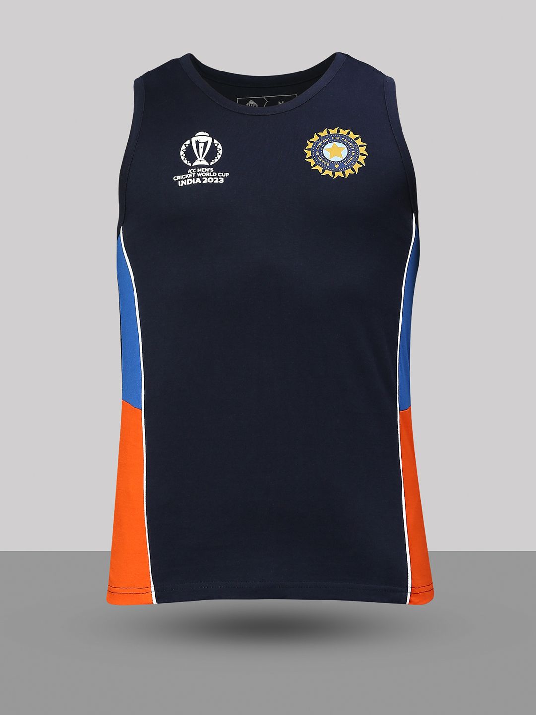 Buy ICC CWC-23 Men Navy Blue Colourblocked Sleeveless Round Neck Vest ...