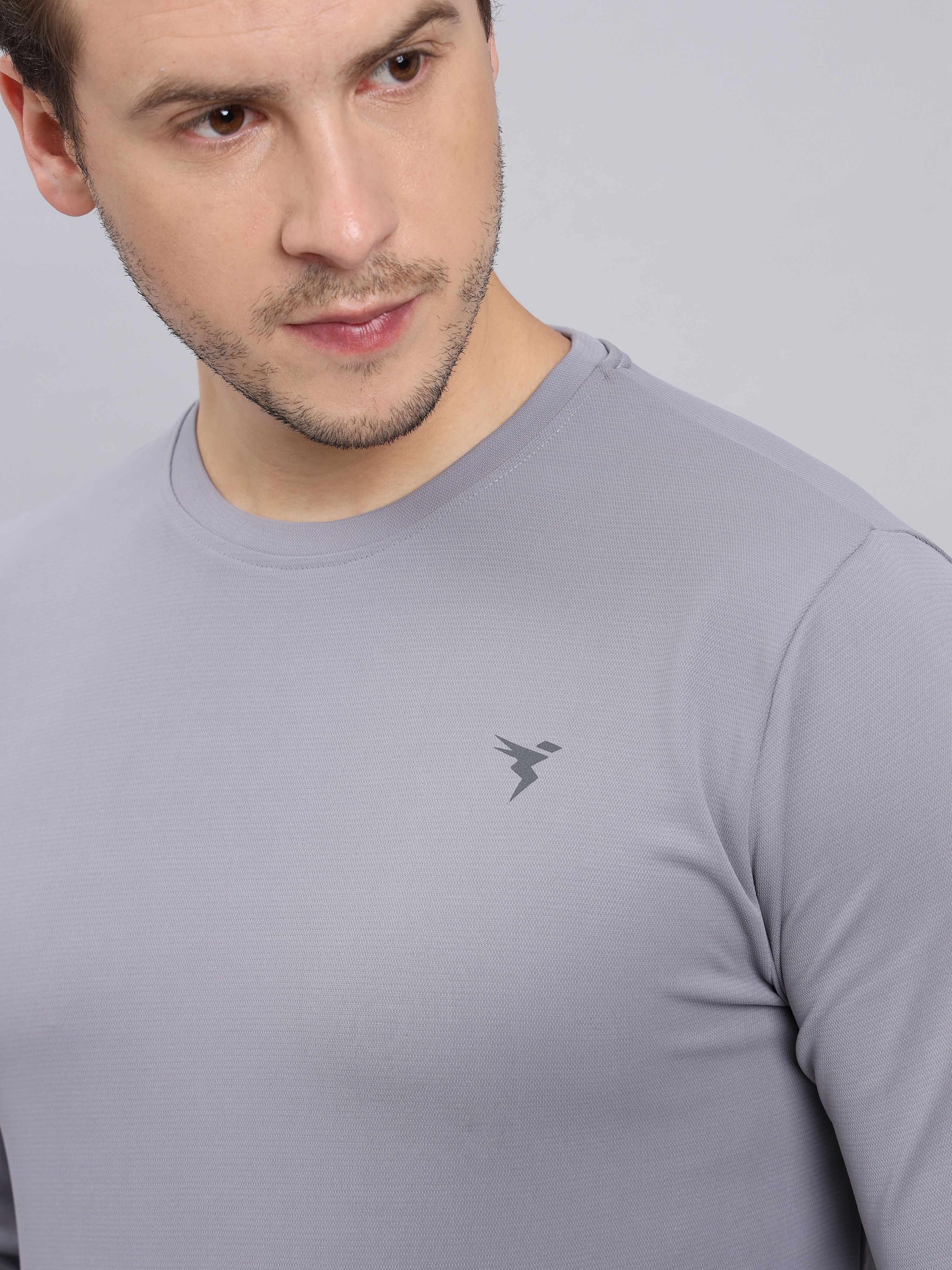 Buy Men Light Grey Solid Crewneck Long Sleeves Round Neck Sweatshirt ...