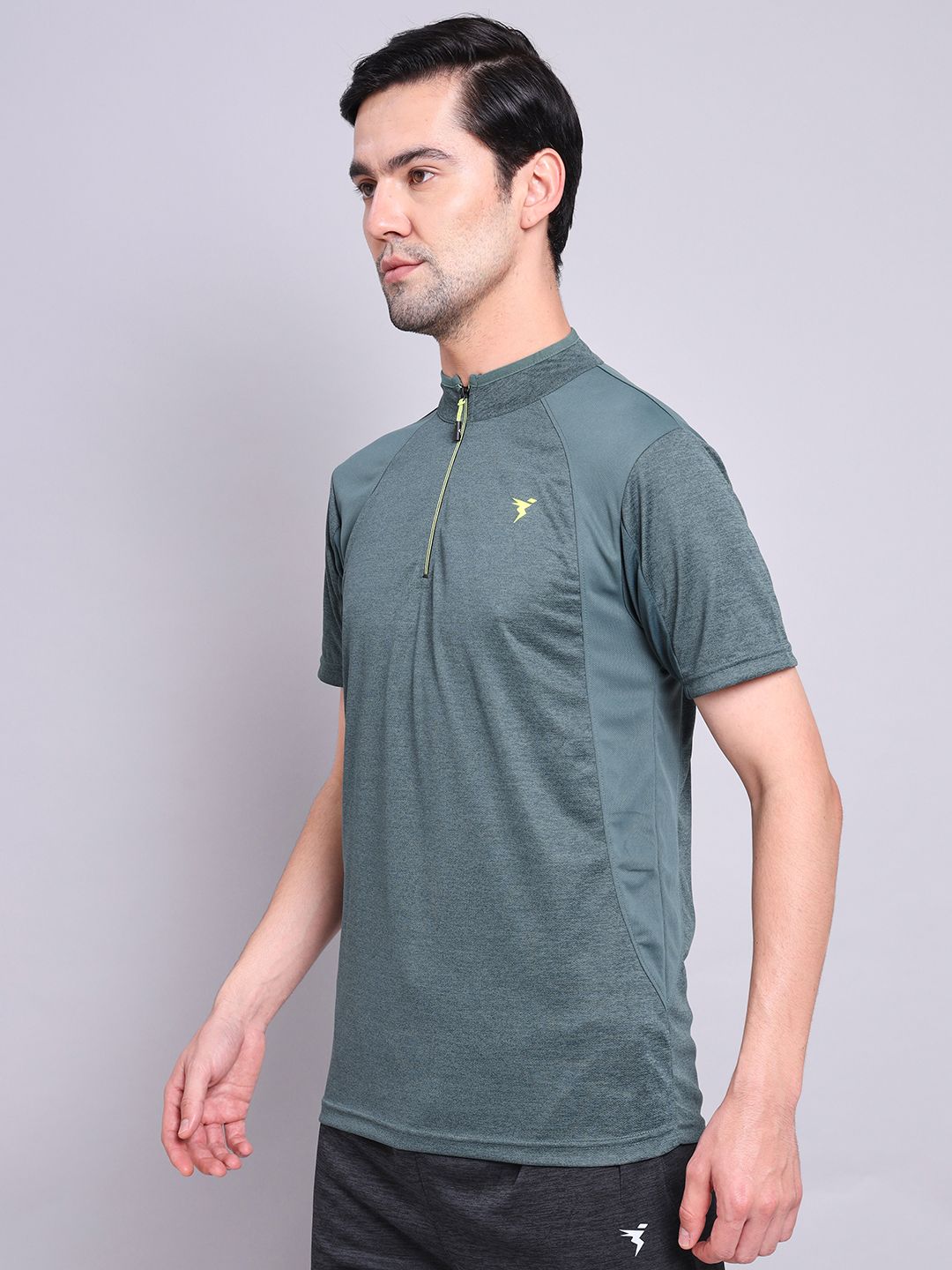 Buy Men Hunter Green Melange T-Neck Half Sleeves T-Shirts From Fancode ...