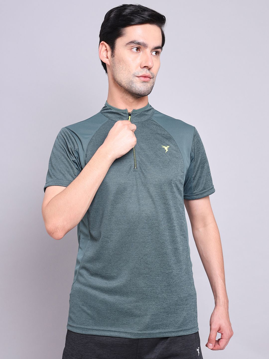 Buy Men Hunter Green Melange T-Neck Half Sleeves T-Shirts From Fancode ...