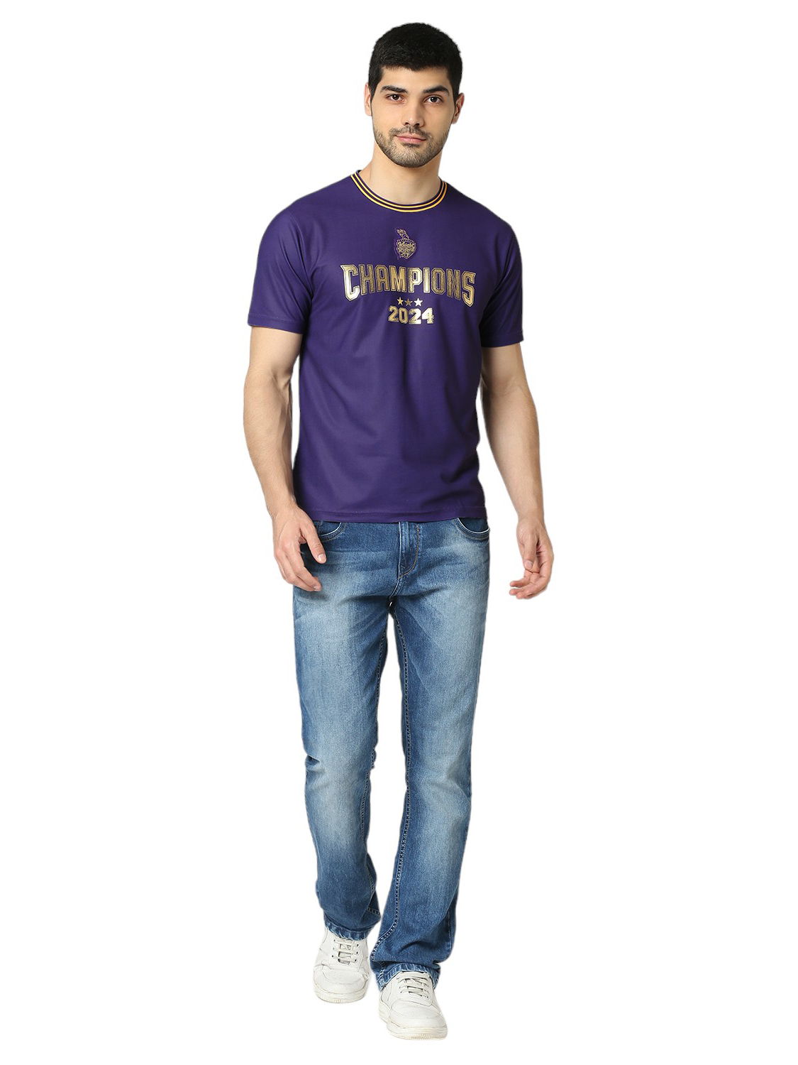 Buy KKR Champions 2024 Round Neck Purple Printed Polyester T-Shirt From ...
