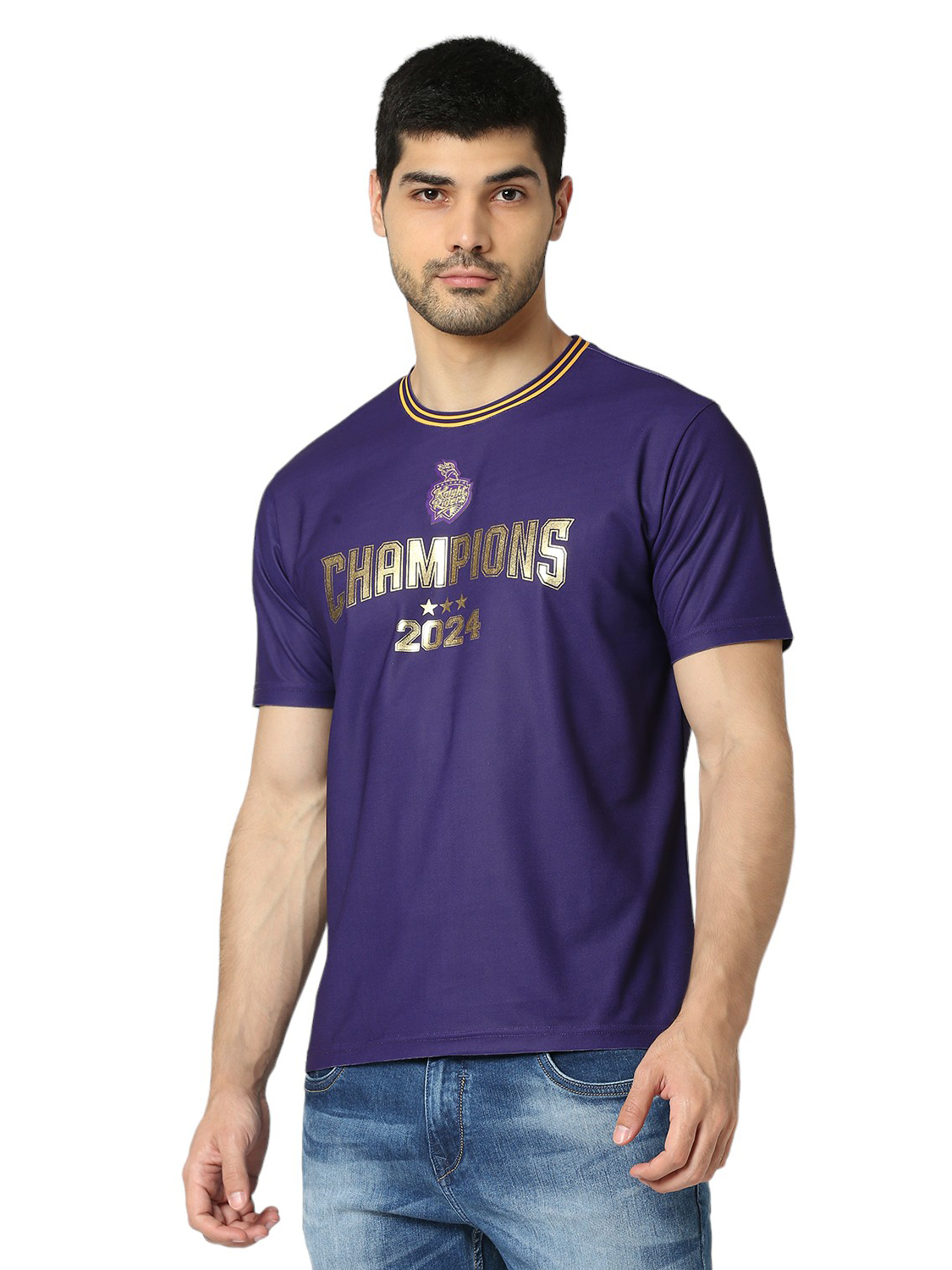 Buy KKR Champions 2024 Round Neck Purple Printed Polyester T-Shirt From ...