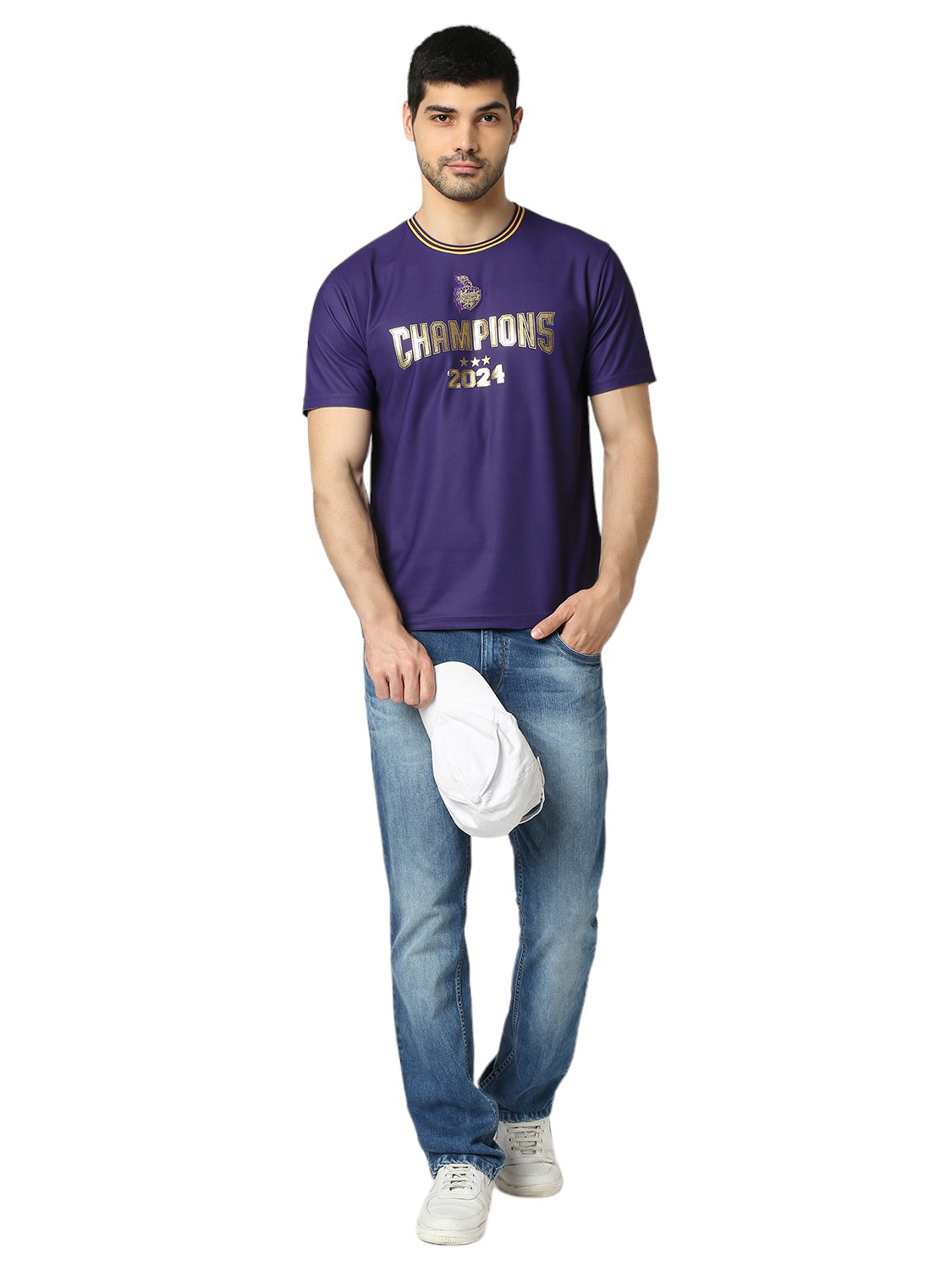Buy KKR Champions 2024 Round Neck Purple Printed Polyester T-Shirt From ...