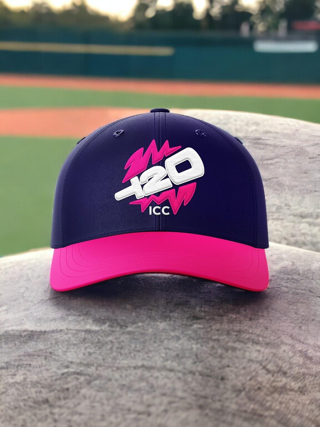 Buy ICC Men's T20 WC-24 Navy Blue and Pink Embroidered Polyester ...