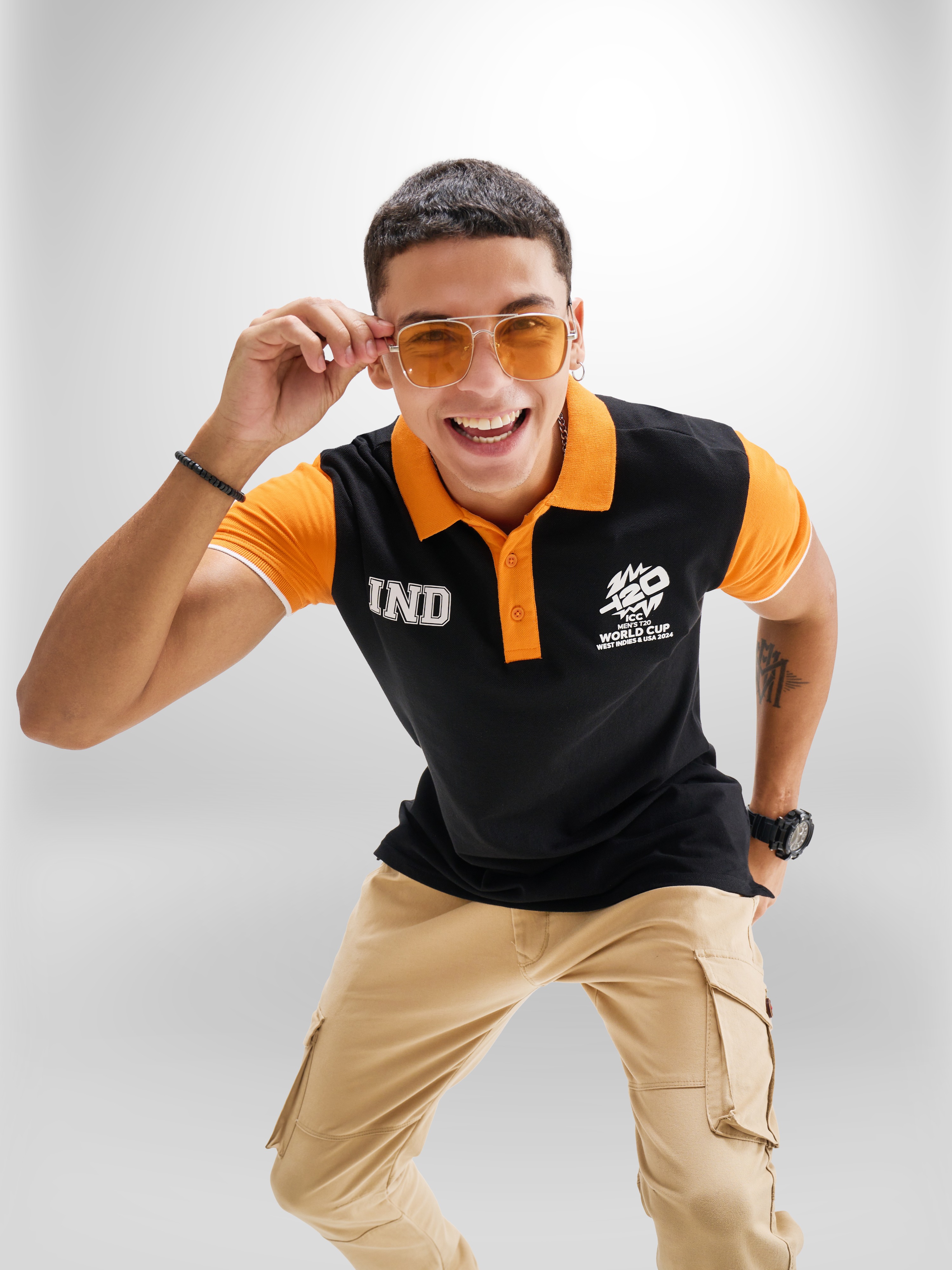 Buy ICC Men's T20 WC-24 Black and Orange Colourblocked Half Sleeves ...