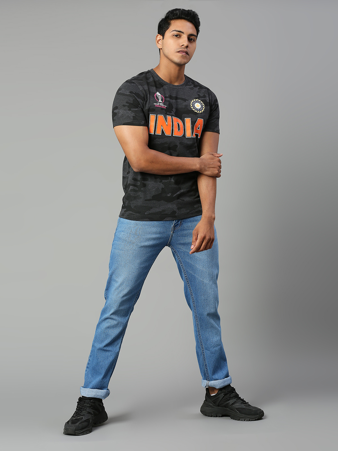 Buy Official ICC CWC-23 Men Camo Black Printed Round Neck T-Shirts ...