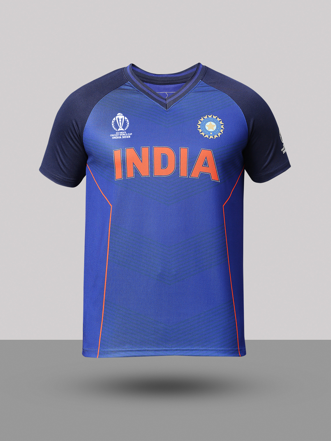 Buy Official ICC CWC-23 Men Royal Blue Printed Round Neck T-Shirts from ...