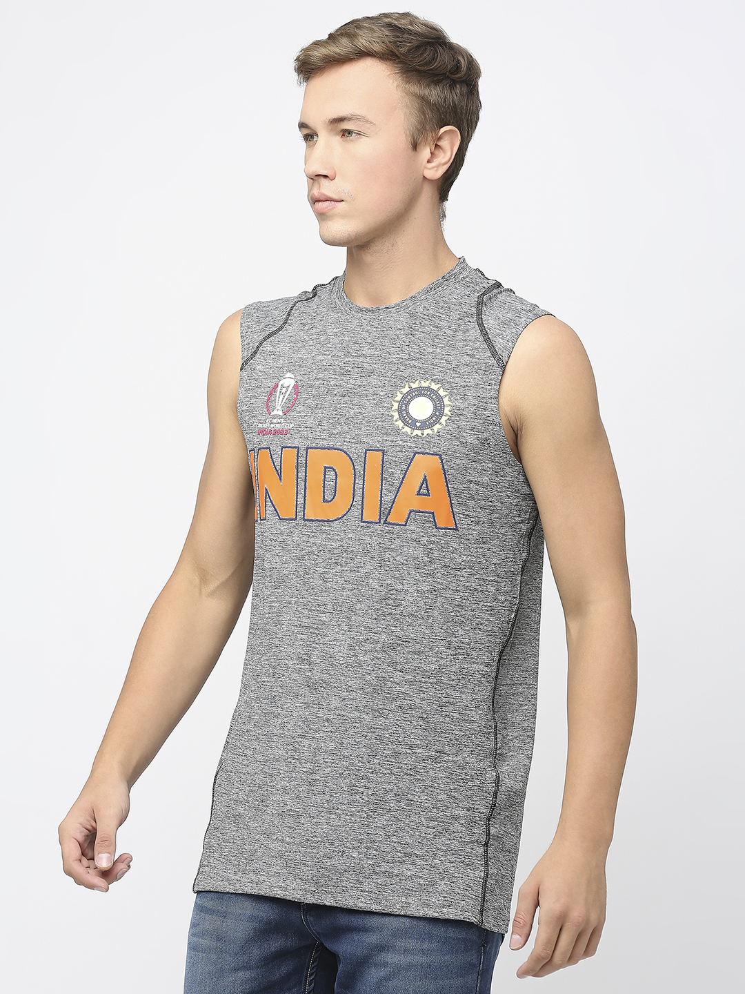 Buy Official ICC CWC-23 Men Grey Printed Round Neck: Customised With ...