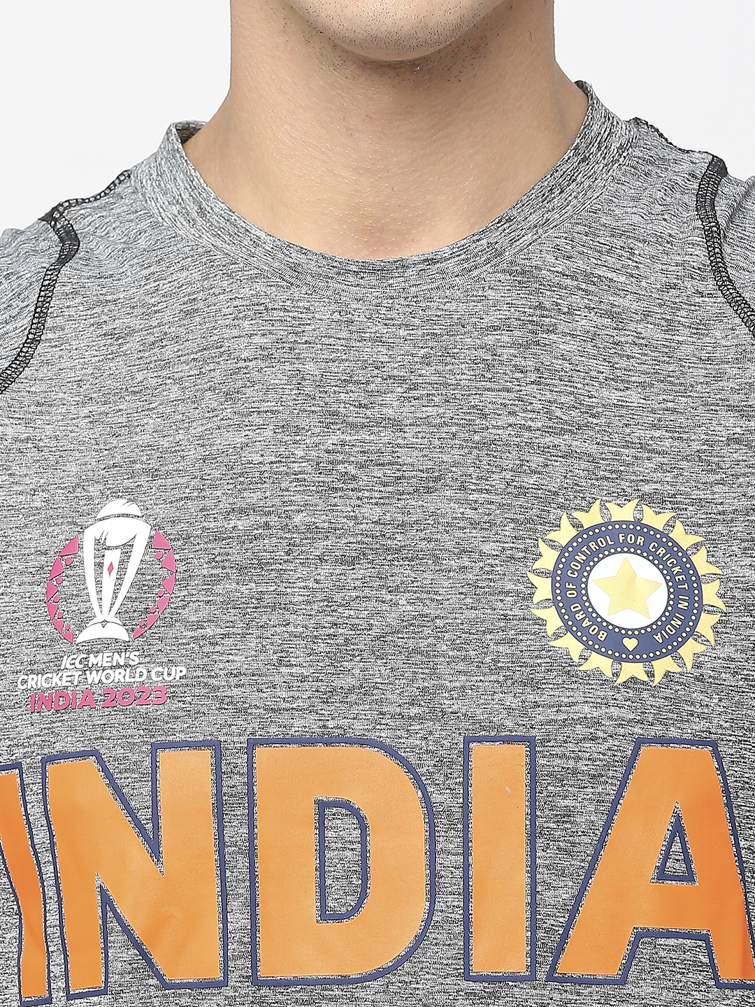 Buy Official ICC CWC-23 Men Grey Printed Round Neck: Customised With ...