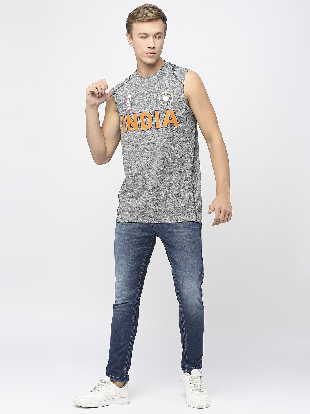 Buy Official ICC CWC-23 Men Grey Printed Round Neck: Customised With ...