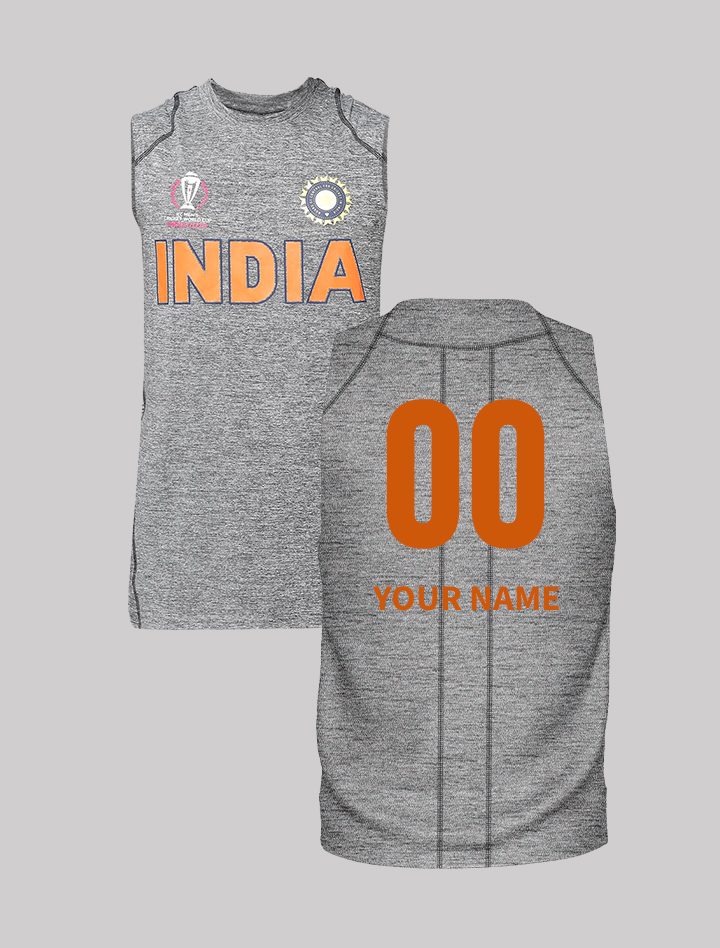 Buy Official ICC CWC-23 Men Grey Printed Round Neck: Customised With ...