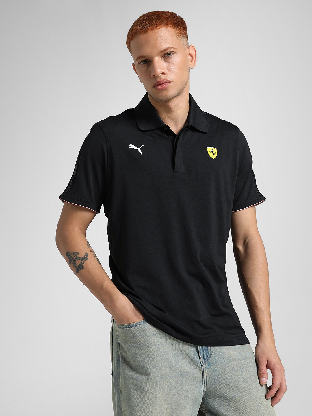 Buy Ferrari Race Cloudspun Polo Neck T-Shirt in Black For Men From ...