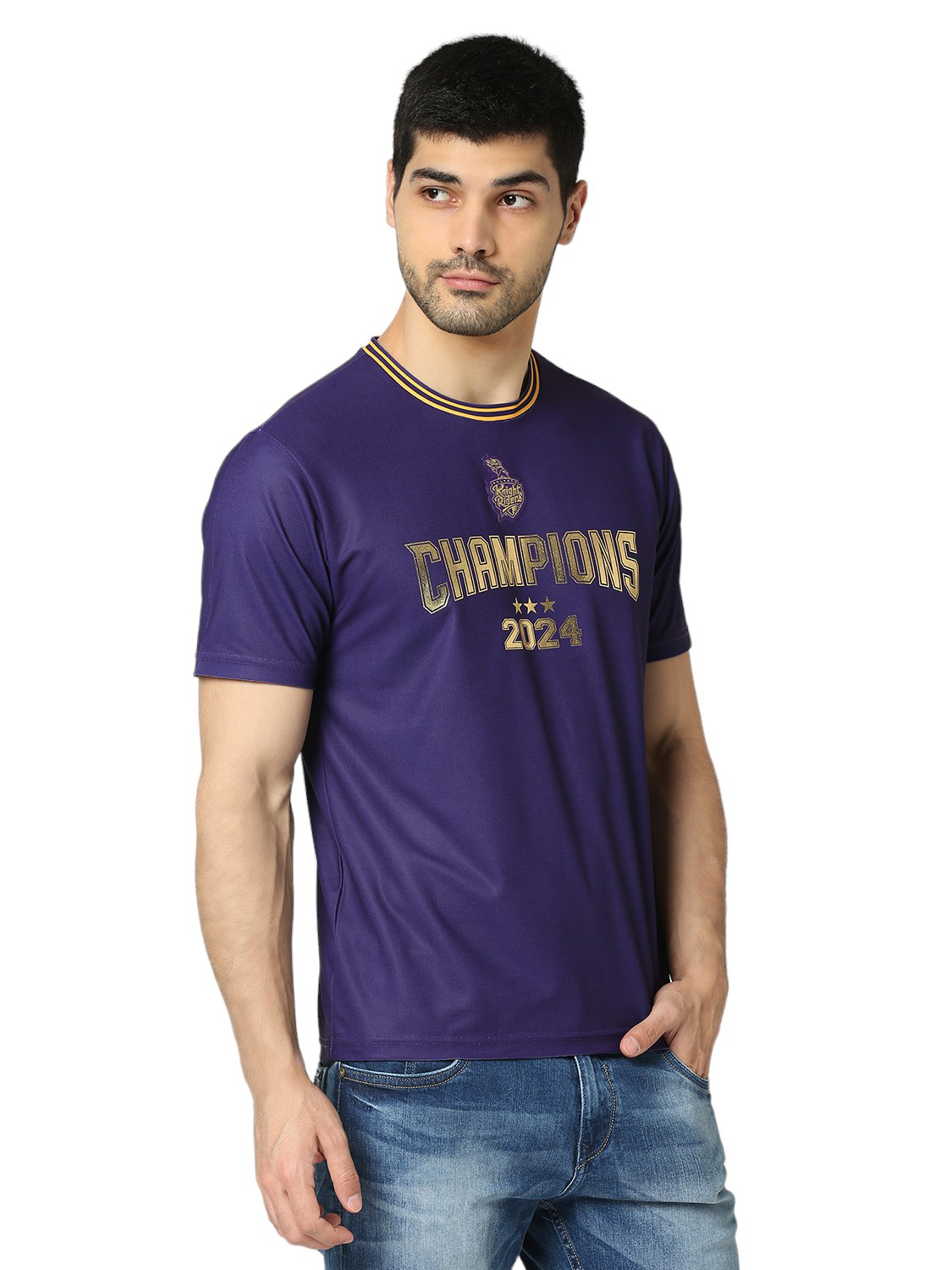 Buy KKR Champions 2024 Round Neck Purple Printed Polyester T-Shirt From ...