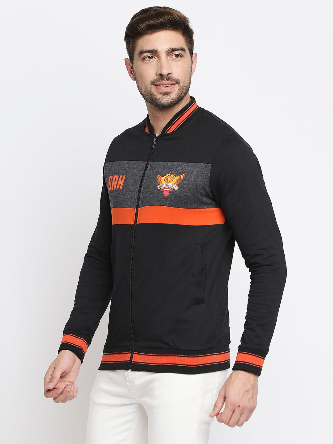 Buy Official Sunrisers Hyderabad Black & Orange Regular Fit Zip Jacket ...