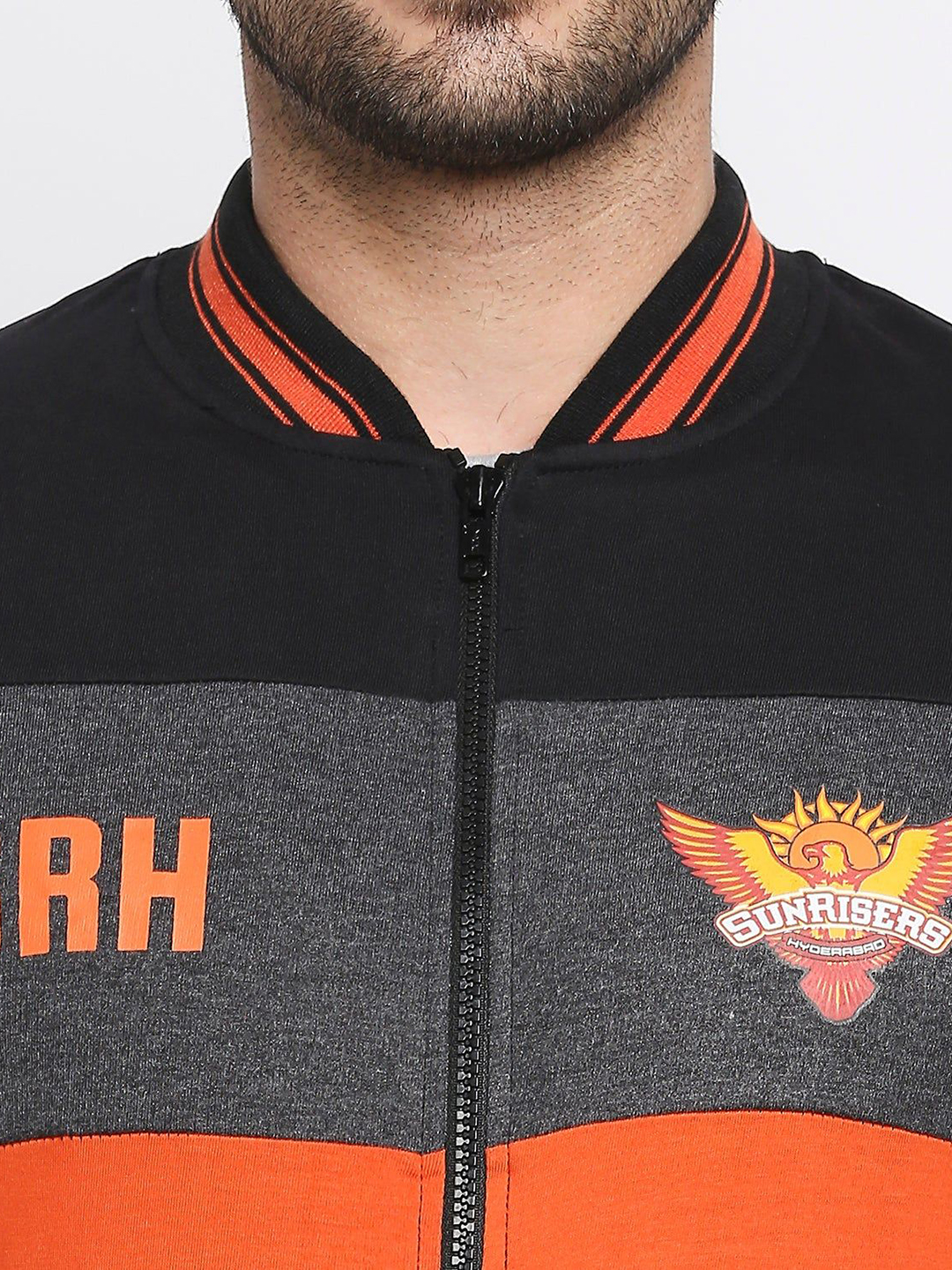 Buy Official Sunrisers Hyderabad Black & Orange Regular Fit Zip Jacket ...