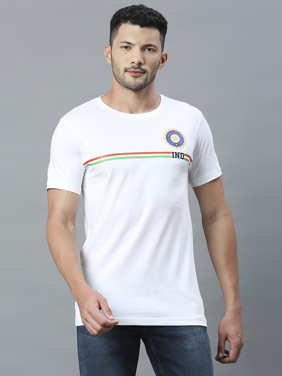 Buy Men White Brand Logo T-Shirt: Customised With Your Name By FanCode ...