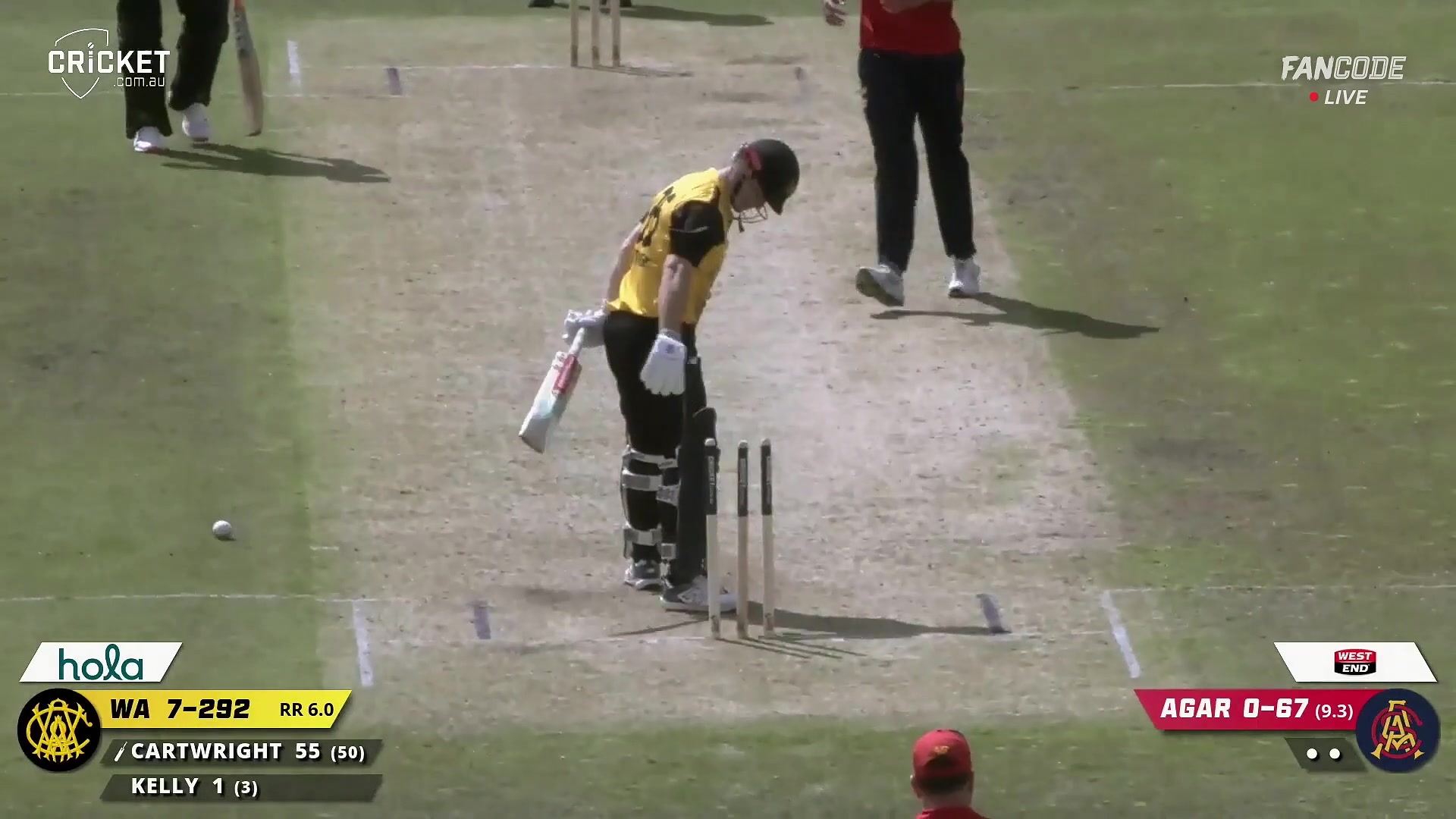 Wicket! Hilton Cartwright Departs, Clean Bowled By Wes Agar
