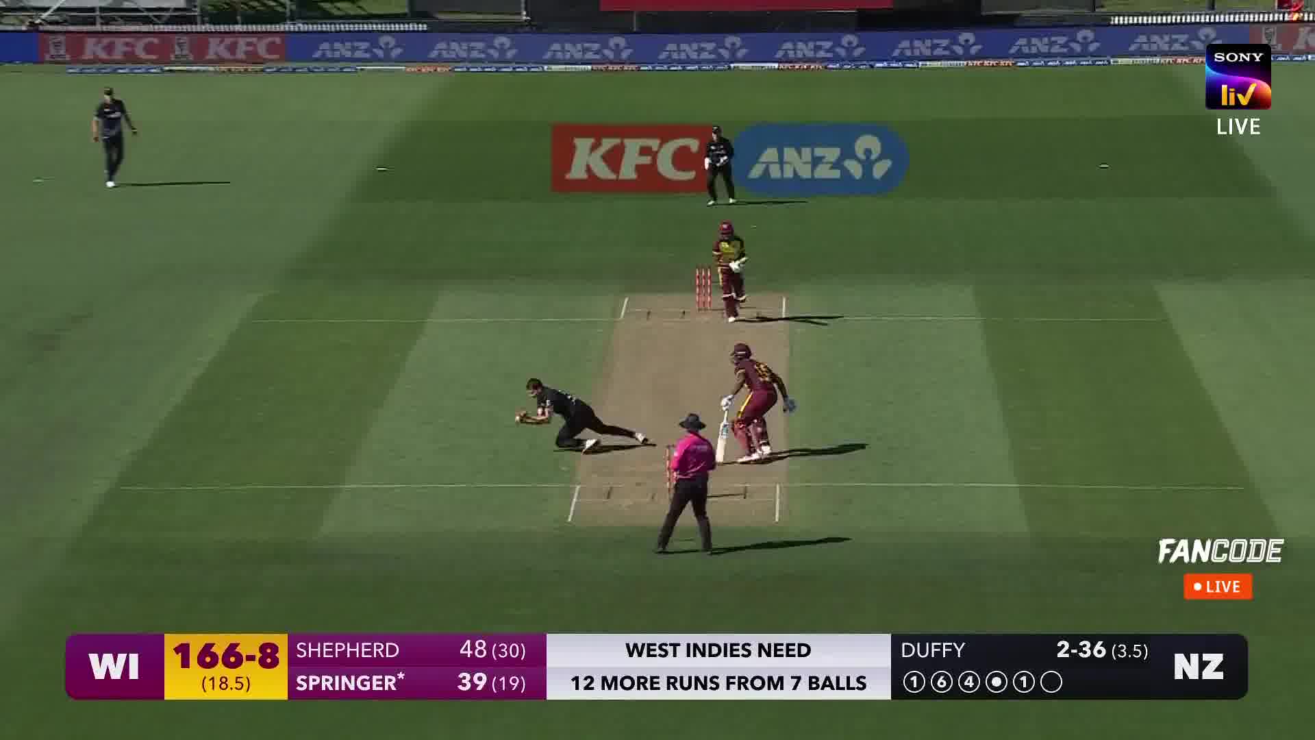 Wicket! Jacob Duffy Holds On To A Return Catch As Shamar Springer Walks ...