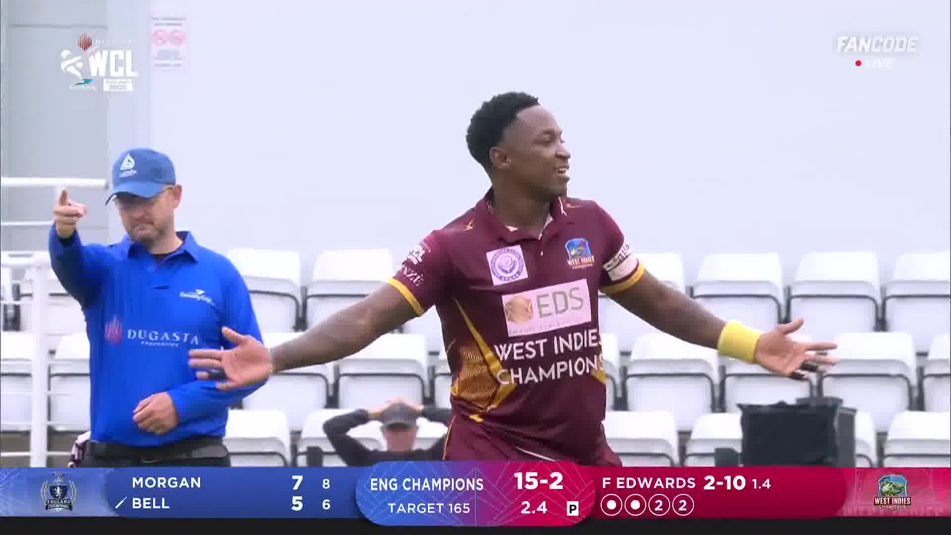 Wicket! Magnificent Delivery By Fidel Edwards, Ian Bell Departs