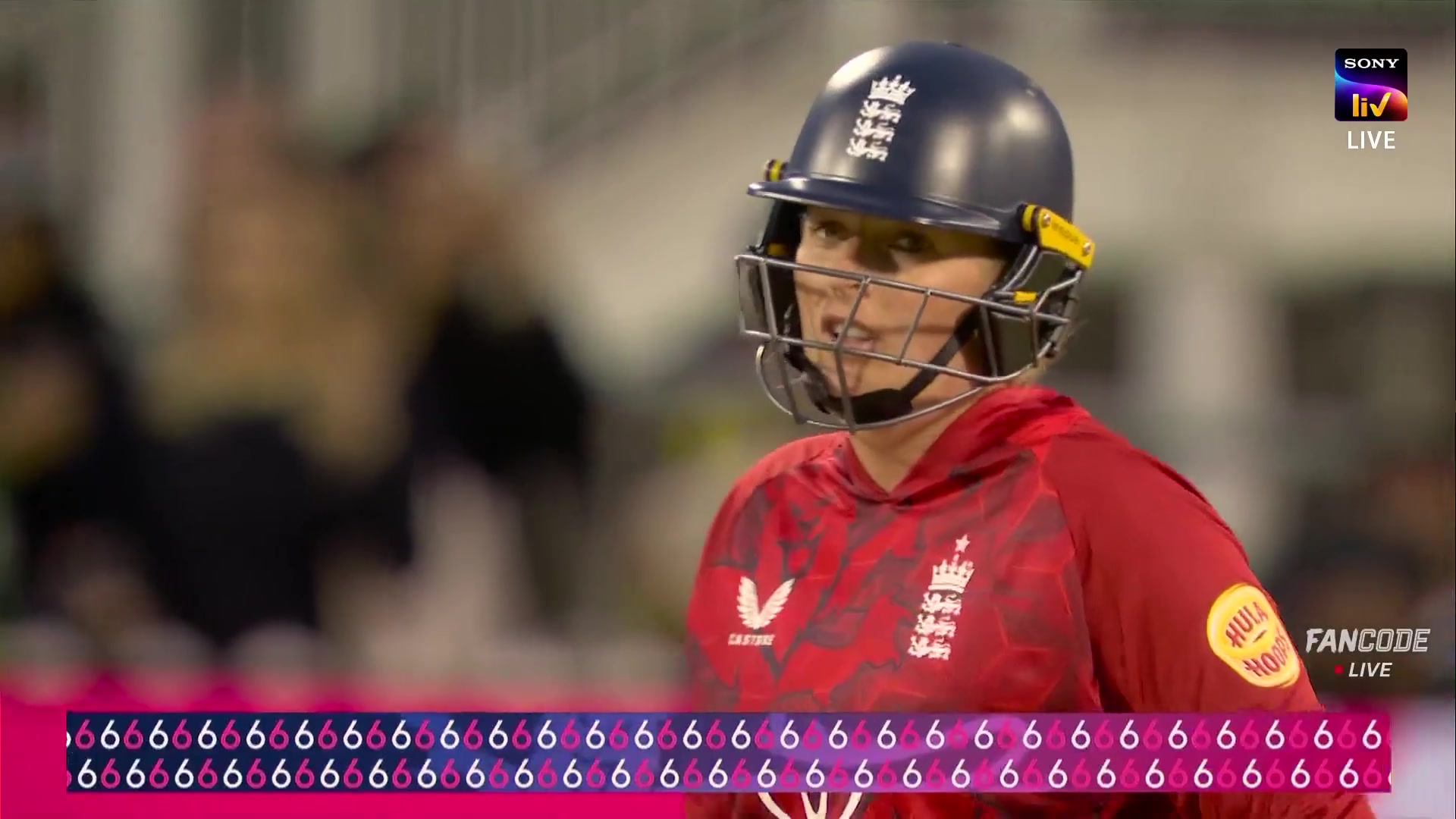 Six! Ecclestone Launches It Over Deep Backward Square Leg For A Biggie.