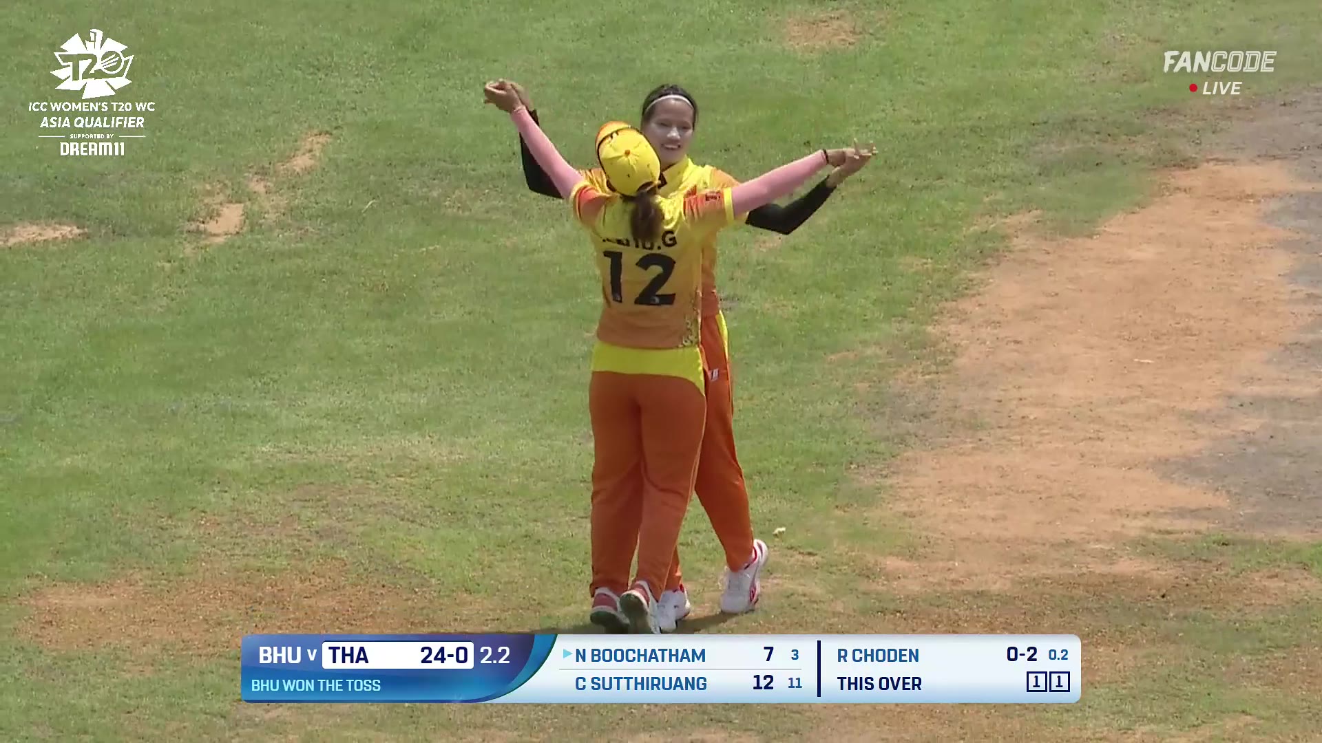 Wicket! N Boochatham Finds Stumps Dislodged, R Choden Strikes