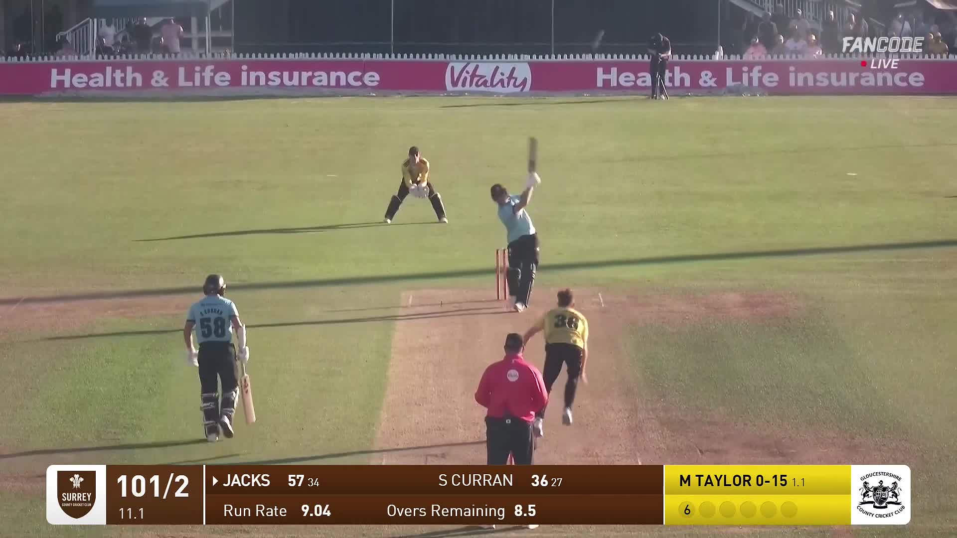 Wicket! Matt Taylor Gets The Big Fish , Will Jacks Departs